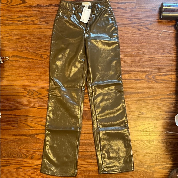 H&M | Jeans | Hm Glossy Brown Vegan Fake Leather Flare Pants | Poshmark